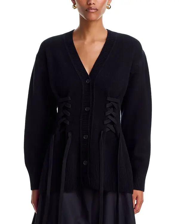 Simone Rocha Merino Wool Blend Sculpted Corset Cardigan - Black