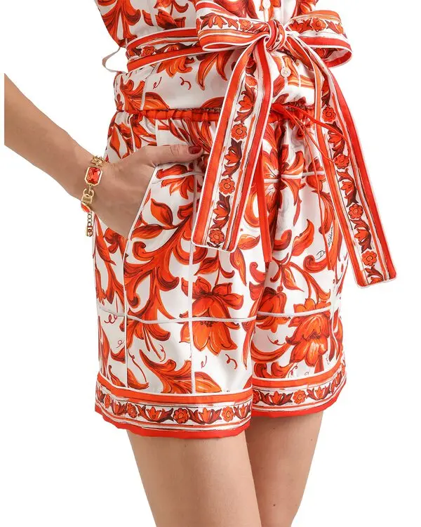 Dolce & Gabbana Majolica Print Silk Bermuda Shorts
