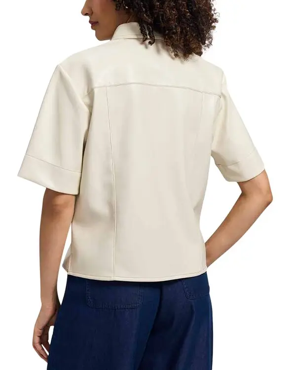 Foxcroft Demi Faux Leather Short Sleeve Shirt - Cream