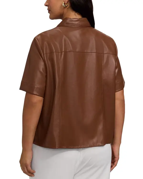 Foxcroft Demi Faux Leather Short Sleeve Shirt - Macchiato