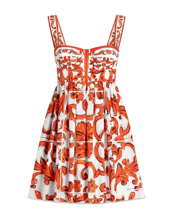Dolce & Gabbana Majolica Print Short Poplin Dress