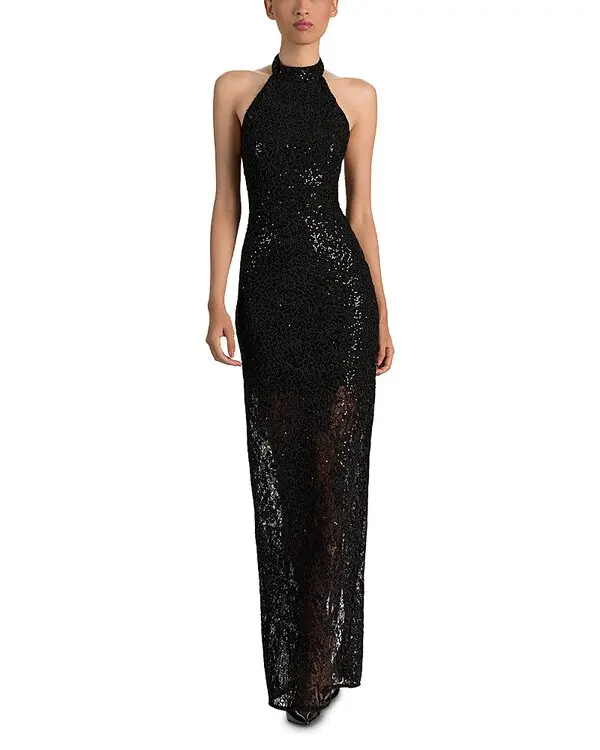 Alice + Olivia Koi Embellished Lace Halter Maxi Dress