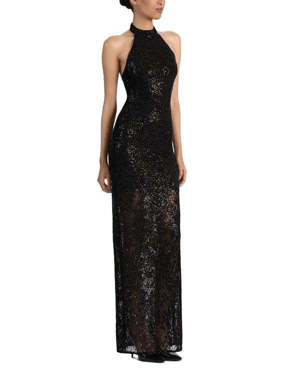 Alice + Olivia Koi Embellished Lace Halter Maxi Dress