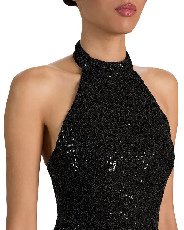 Alice + Olivia Koi Embellished Lace Halter Maxi Dress