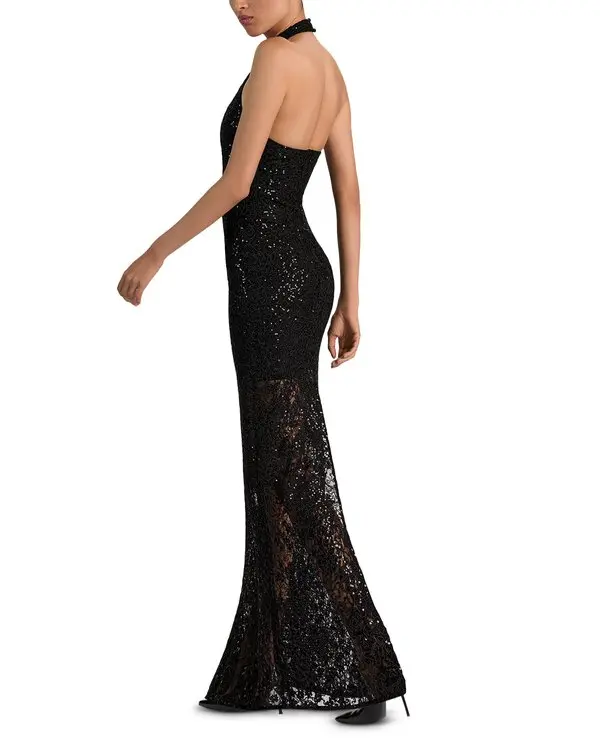Alice + Olivia Koi Embellished Lace Halter Maxi Dress