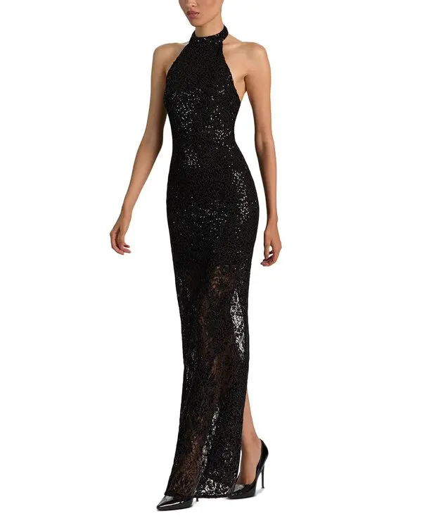 Alice + Olivia Koi Embellished Lace Halter Maxi Dress