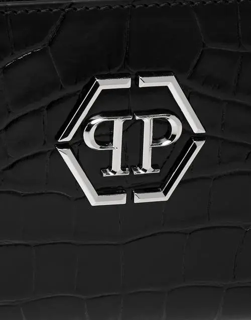 Philipp Plein Croco Embossed Round Zip Wallet