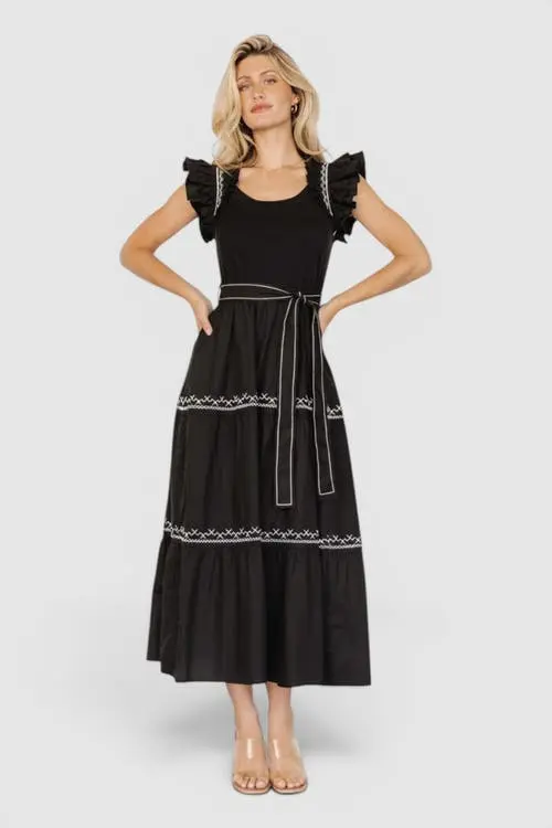 BALTIC BØRN Elisa Embroidered Midi Dress - Black