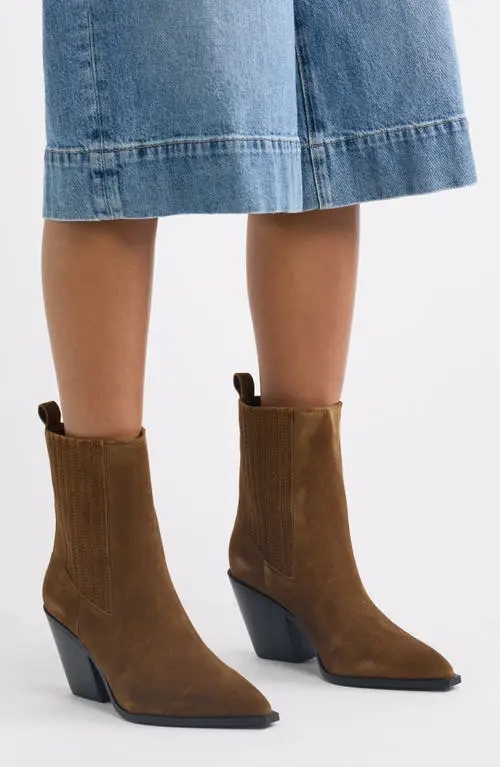OPEN EDIT Angie Faux Leather Western Bootie - Brown Dark