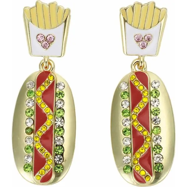 PACKED PARTY Hot Dog And Fries Rhinestone Drop Earringshypoallergenic Gold-tone Post With Enamel Epoxy Novelty Design - Multicolor