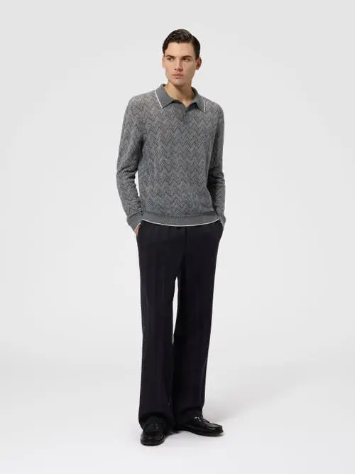 Missoni Long-sleeve Cashmere Zig Zag Polo Shirt