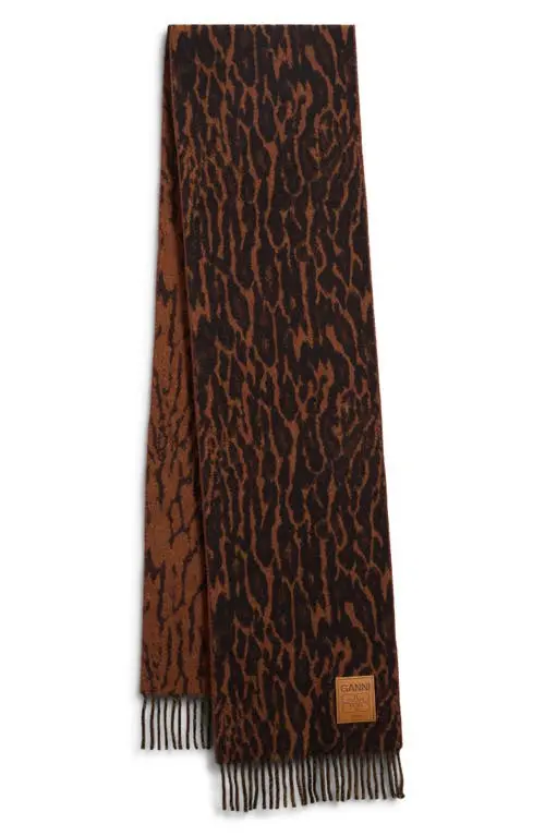 GANNI Leopard Jacquard Wool Scarf