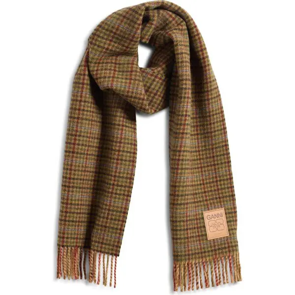 GANNI Mini Check Plaid Wool Scarf