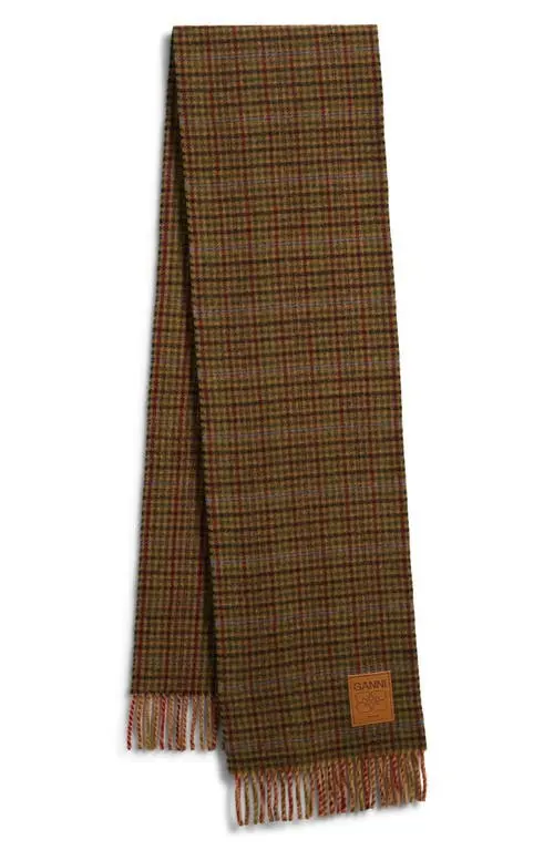 GANNI Mini Check Plaid Wool Scarf
