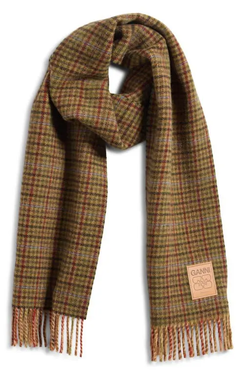 GANNI Mini Check Plaid Wool Scarf