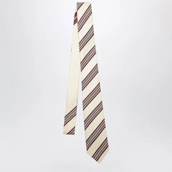 Dries Van Noten Ecru Striped Silk Tie - Beige