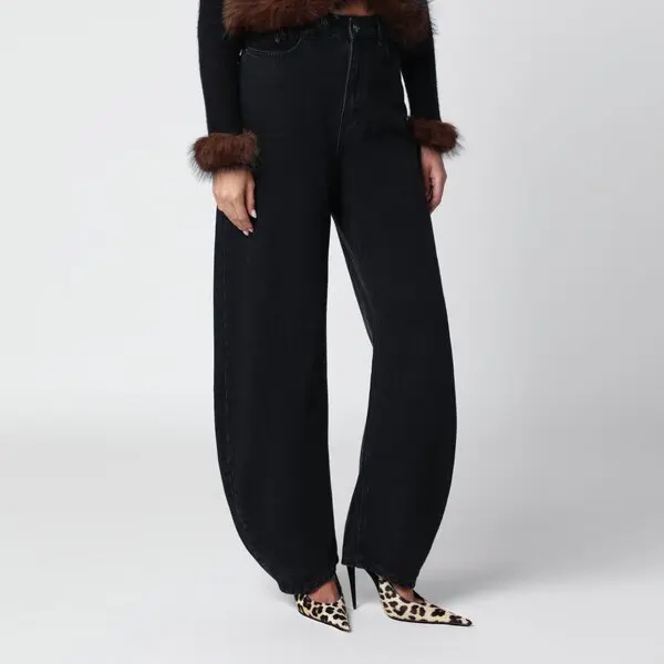 ROTATE BY BIRGER CHRISTENSEN Draped Barrel Leg Denim Jeans