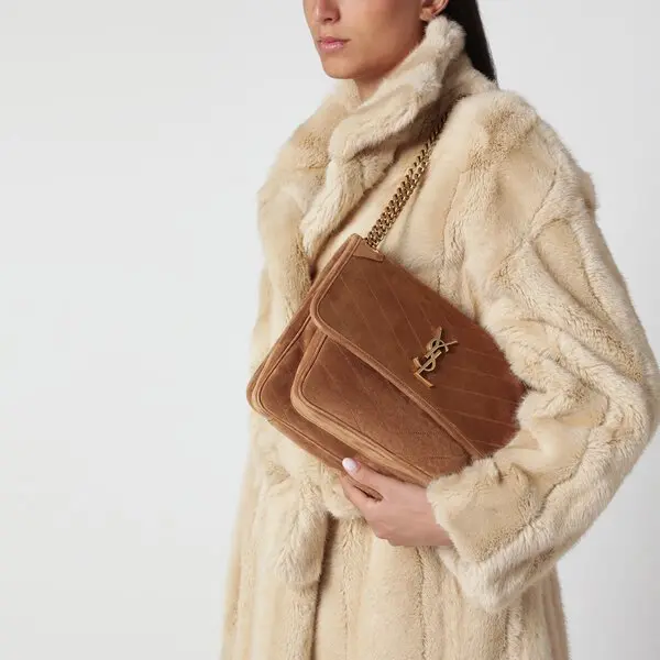 Saint Laurent Niki Medium Cognac Caramel Suede Bag - Orange