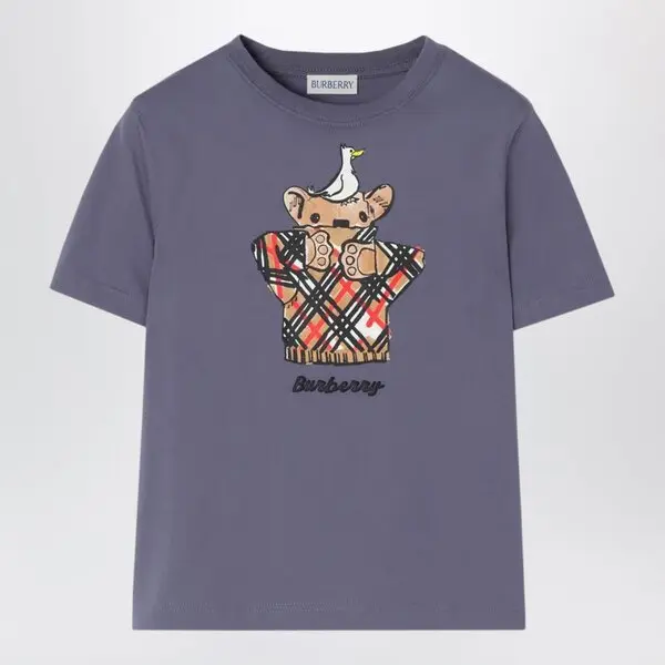 Burberry Purple- Cotton T-shirt With Logo Print - Blue