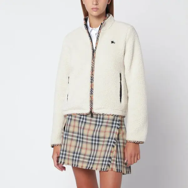 Burberry Cropped Jacket In Wool And Cashmere Blend - White