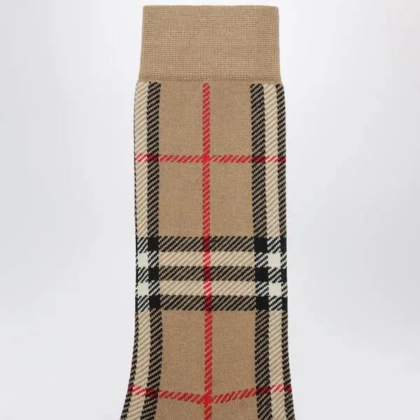 Burberry Check Socks In Cotton And Cashmere Blend - Beige