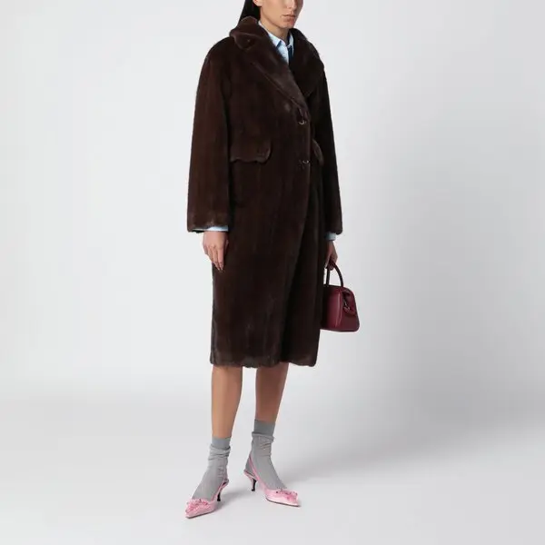 SWORD 6644 Dark Faux Fur Coat