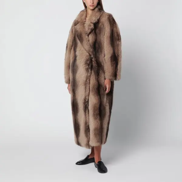 SWORD 6644 Long Shaded Brown Faux Fur Coat