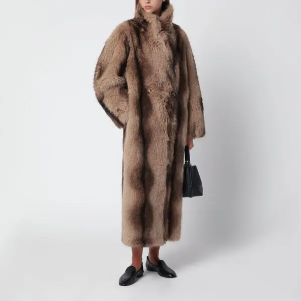 SWORD 6644 Long Shaded Brown Faux Fur Coat