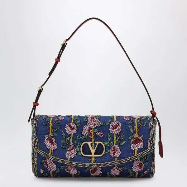 Valentino Garavani Vlogo Signature Bag With Beaded Embroidery - Blue