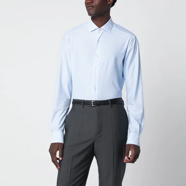 XACUS White Striped Active Twill Shirt - Light Blue