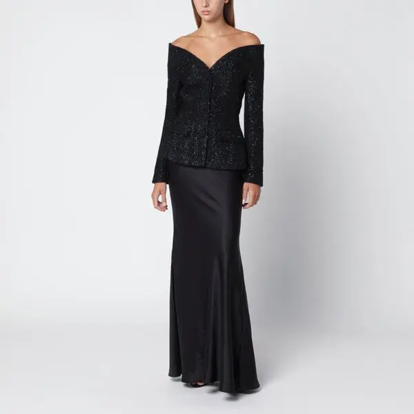 SELF-PORTRAIT Long Dress In Metallic Bouclé Satin