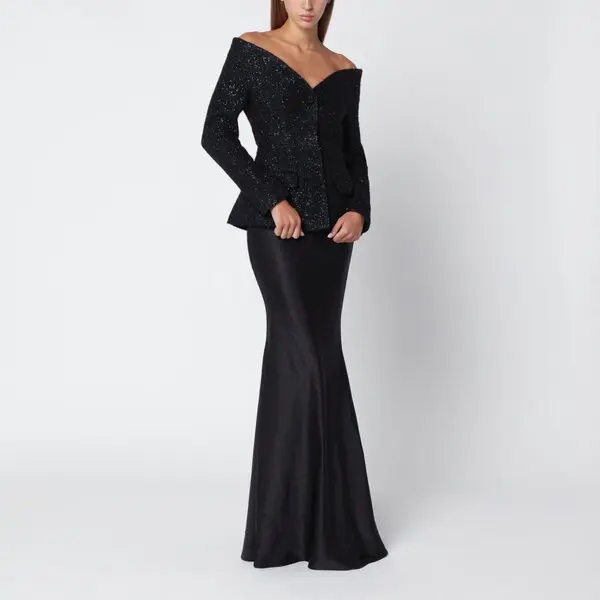 SELF-PORTRAIT Long Dress In Metallic Bouclé Satin