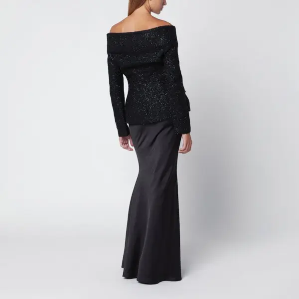 SELF-PORTRAIT Long Dress In Metallic Bouclé Satin