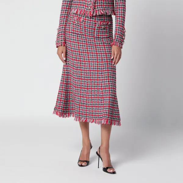 SELF-PORTRAIT Checked Midi Skirt In Cotton And Wool