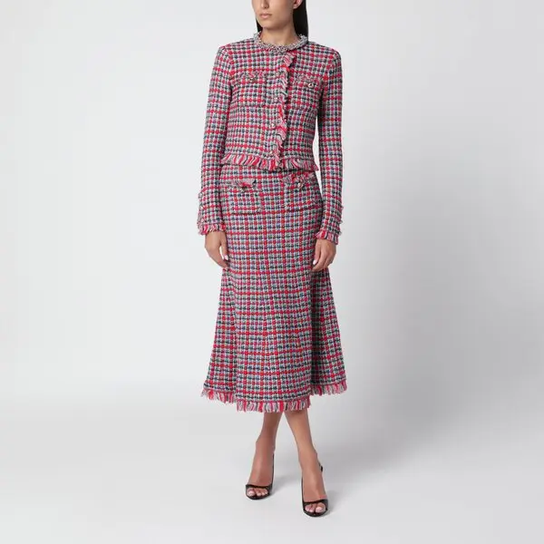 SELF-PORTRAIT Checked Midi Skirt In Cotton And Wool