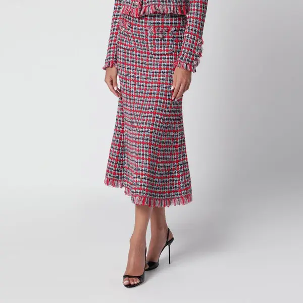 SELF-PORTRAIT Checked Midi Skirt In Cotton And Wool