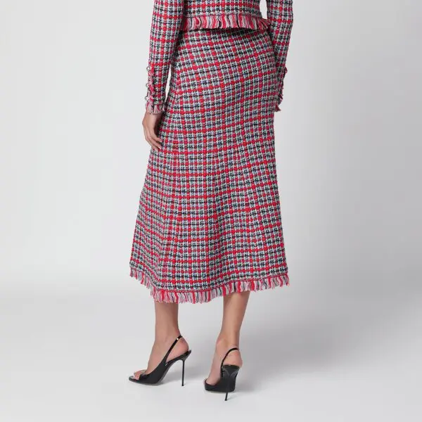 SELF-PORTRAIT Checked Midi Skirt In Cotton And Wool