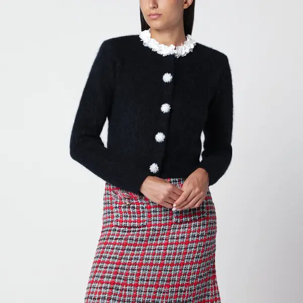SELF-PORTRAIT Navy Alpaca Sweater With Flowers