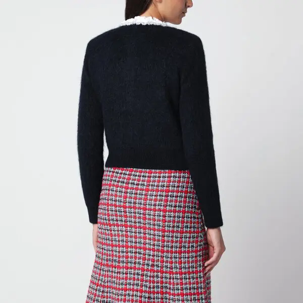 SELF-PORTRAIT Navy Alpaca Sweater With Flowers