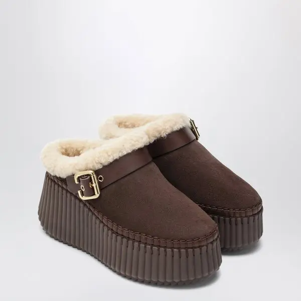 Chloé Nama Suede Wedge Mules - Brown