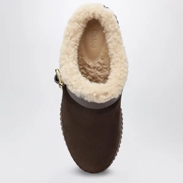 Chloé Nama Suede Wedge Mules - Brown