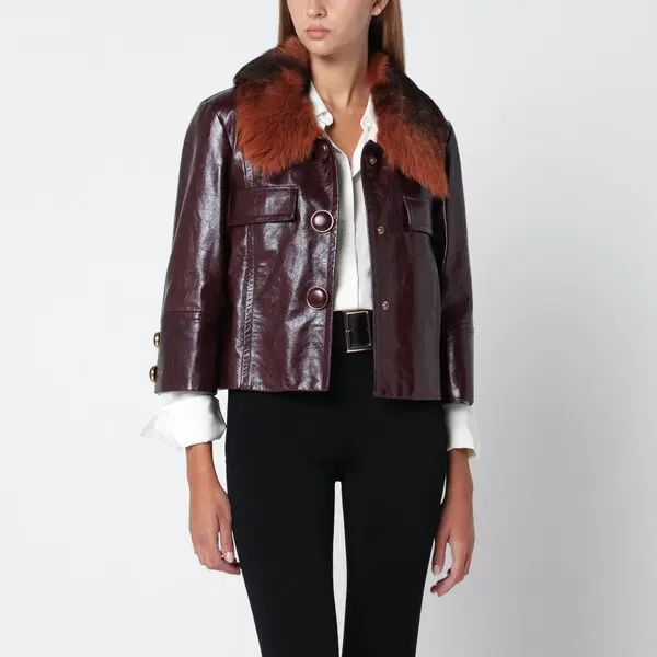 Chloé Dark Cropped Jacket In Patent Leather