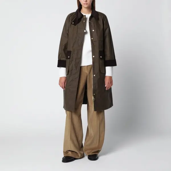 Barbour Long Waxed Cotton Jacket, Olive