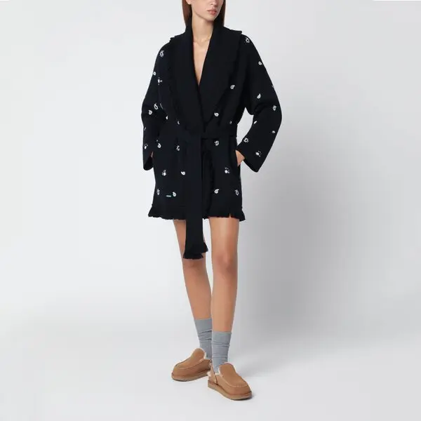 Alanui Echoes Of The Bandana Navy Wool Cardigan - Blue