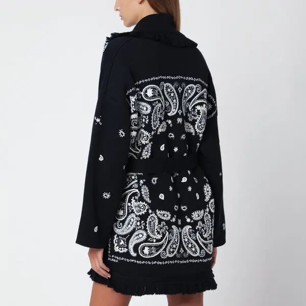 Alanui Echoes Of The Bandana Navy Wool Cardigan - Blue