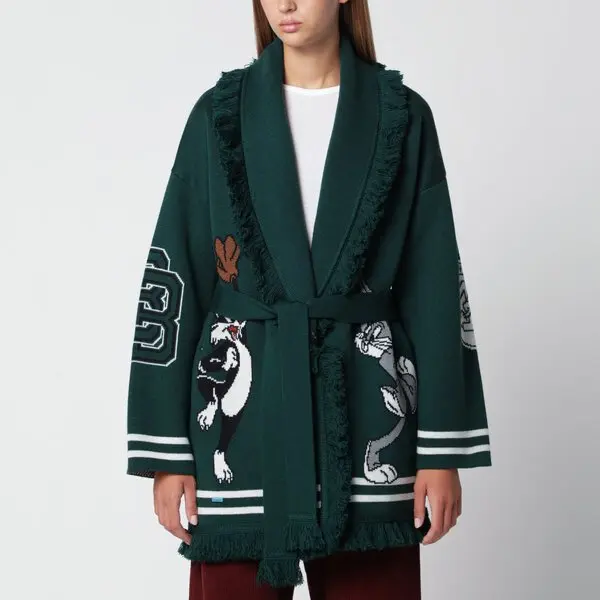 Alanui Forest Wool Cardigan With Bugs Bunny And Sylvester - Green