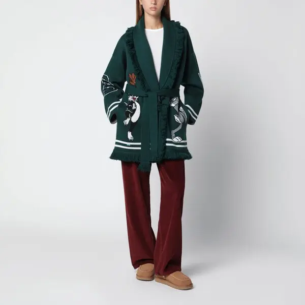 Alanui Forest Wool Cardigan With Bugs Bunny And Sylvester