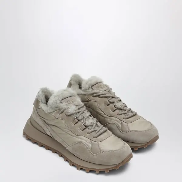 Brunello Cucinelli Runners Ice Sneakers In Suede And Techno Cotton