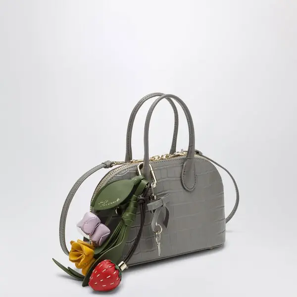 SELF-PORTRAIT Mini Bowling Bag In Gray Embossed Leather