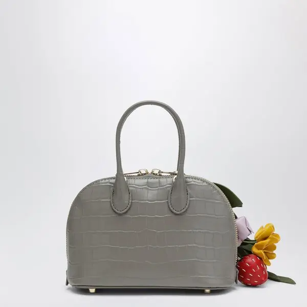 SELF-PORTRAIT Mini Bowling Bag In Gray Embossed Leather
